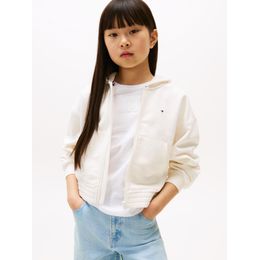 Tommy Hilfiger M&auml;dchen Kapuzensweatjacke "TOMMY PUFF PRINT ZIP THRU HOODIE", beige, Gr. 8, unifarben, Sweatware, Obermaterial: 68% Baumwolle, 32%