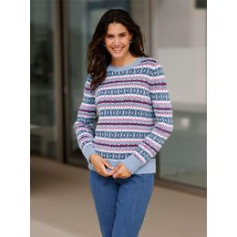 Inspirationen Damen Jacquardpullover "Jacquard-Pullover", blau, Gr. 44, gemustert, mehrfarbig, meliert, 61% Polyacryl, 34% Polyamid, 5% Wolle,