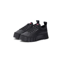 Tommy Jeans Damen Plateausneaker "TJW VULC FLATFORM LEATHER", Gr. 41schwarz, Leder, Lederimitat, unifarben, Schuhe