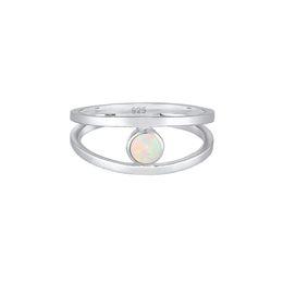 Elli Damen Fingerring "Bandring Zweireihig Synthetischer Opal Wei&szlig; 925 Sterling Silber", 52mm,mit Steinen, Silber 925 (Sterlingsilber), 3mm, silber,