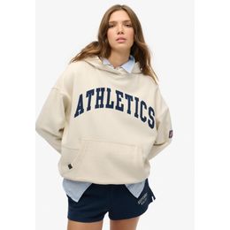 Superdry Damen Kapuzensweatshirt "ATH ESS RELAXED HOOD", beige, Gr. XL, bedruckt, Sweatware, Obermaterial: 100% Baumwolle, Sweatshirts