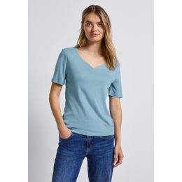 Street One Damen T-Shirt, blau, Gr. 38, unifarben, Web, 50% Baumwolle, 50% Modal, Shirts, im soften Baumwoll-Mix