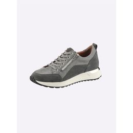 Heine Damen Sneaker, Gr. 36, grau, Leder, Rindsleder, Textil, Veloursleder, Schuhe