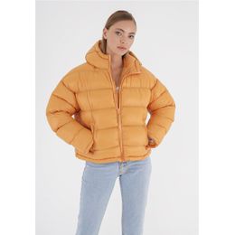 FRESHLIONS Damen Steppjacke "Tara", gelb, Gr. L, kariert, unifarben, 100% Polyester, Jacken, mit Stehkragen