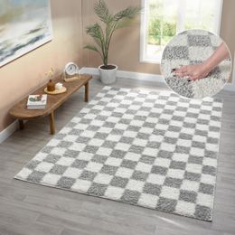 Hochflor-Teppich OTTO HOME, B:60cm H:30mm L:90cm, grau, Kunstfaser, Teppiche, "Kiiki, Karo-Muster", Kariert, auffälliges Schachbrettmuster,