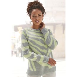 Lascana Damen Strickpullover, grau, Gr. 32, animal-print, Strick, Obermaterial: 50% Baumwolle, 50% Polyacryl, Pullover, mit Zebramuster, leichter