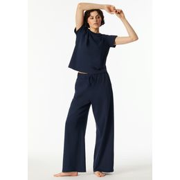Schiesser Damen Loungehose "Schiesser 150 Years", Gr. 36, blau, Single Jersey, Obermaterial: 100% Baumwolle, Hosen, seitliche Taschen, weites Bein,