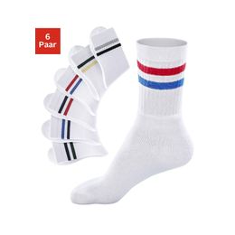GO IN Herren Freizeitsocken "Tennissocken Damen Herren Kinder Sportsocken Ringel Baumwollmischung", Gr. 47, wei&szlig;, Baumwollmischung, geringelt,