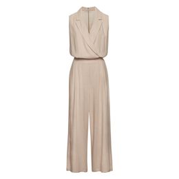 Lascana Damen Overall, beige, Gr. 34, unifarben, Web, Obermaterial: 85% Viskose, 15% Leinen, Overalls, mit weitem Bein, Webware mit Leinen