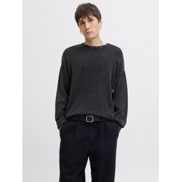 Jack & Jones JACK & JONES Herren Rundhalspullover "JJECHARGE FADED KNIT CREW NECK NOOS", schwarz, Gr. M, unifarben, Strick, Obermaterial: 100% Baumwolle, Pullover