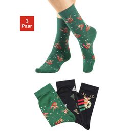 H.I.S. H.I.S Damen Basicsocken, Gr. 35, schwarz, Baumwollmischung, Socken, Weihnachten, mit weihnachtlichen Motiven