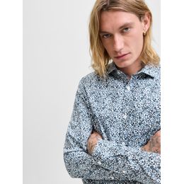 Jack & Jones JACK & JONES Herren Langarmhemd "JPRBLABLACKPOOL STRETCH AOP LS SHIRT SN", blau, Gr. XS, gemustert, Web, Obermaterial: 96% Baumwolle, 4% Elasthan,
