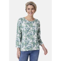 STOOKER WOMEN Damen 3/4-Arm-Shirt "CARLY T-Shirt 3/4-Arm"grün bloom aop, Gr. L, Jersey, 96% Polyester, 4% Elasthan, Shirts, Loose Fit Shirt Rundhals