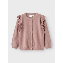 name it Mädchen Strickjacke "NMFABINNE LS KNIT CARD NOOS", rosa, Gr. 98, unifarben, Strick, Obermaterial: 74% Baumwolle, 18% Polyester, 8%
