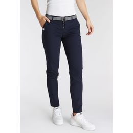 DELMAO Damen Chinohose, blau, Gr. 46, unifarben, Twill, Obermaterial: 98% Baumwolle, 2% Elasthan, Hosen, mit passendem G&uuml;rtel