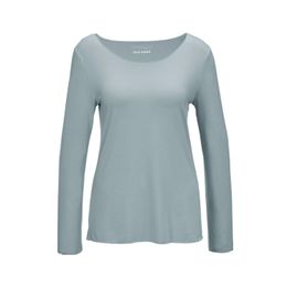GOLDNER Damen Longpullover "Kurzgr&ouml;&szlig;e Kombistarkes Langarmshirt mit tonaler Zierkante"jade, Gr. 22, Obermaterial: 90% Viskose CV. 10% Elasthan EL.,