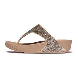 fitflop Damen Zehentrenner "LULU MULTI-TONAL GLITTER TOE", Gr. 37, braun, Synthetik, Glitzer, Schuhe, Badeschuh, Slides, Sandale mit Glitter