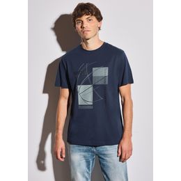 Street One MEN Herren T-Shirt, blau, Gr. S, bedruckt, Web, 100% Baumwolle, Shirts, aus reiner Baumwolle