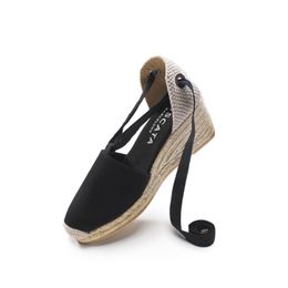 VISCATA Damen Espadrille "Escala", Gr. 36, schwarz, Textil, Schuhe, mit Keilabsatz und eleganter Kn&ouml;chelschn&uuml;rung