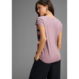 Laura Scott Damen Shirtbluse, lila, Gr. 46, bedruckt, gestreift, Satin, Obermaterial: 100% Polyester. R&uuml;ckenteil: 95% Viskose, 5% Elasthan, Blusen,