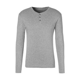 H.I.S. H.I.S Herren Langarmshirt, grau, Basic, Gr. S, meliert, Feinripp, Obermaterial: 100% Baumwolle, Shirts, mit aufwendiger Knopfleiste