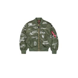 Herren Bomberjacke "MA-1 Peace", grün, Gr. XL, Alpha Industries, Obermaterial: 100% Nylon; Futter: 100% Nylon; Füllung: 100% Polyester, Jacken