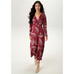 Damen Maxikleid, rot, Gr. 34, Aniston SELECTED, bedruckt, gemustert, Jersey, Obermaterial: 95% Viskose, 5% Elasthan, Kleider, mit V-Ausschnitt in