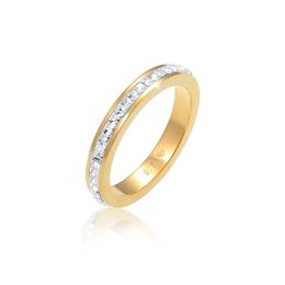 Fingerring Elli Premium "Bandring Geo 925 Silber, mit Kristallen von Swarovski" Gr. 58, gold, Fingerringe, Damen, 58mm,mit Steinen, Silber 925 (Sterlingsilber), 2mm, Fingerring