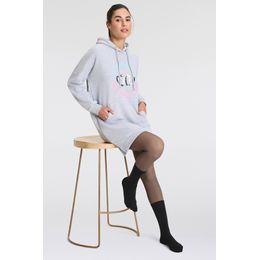 Zwillingsherz Damen Sweatkleid ""Love Yourself More"", grau, Gr. L, Sweatware, Obermaterial: 50% Baumwolle, 50% Polyester, Kleider, mit Kapuze,
