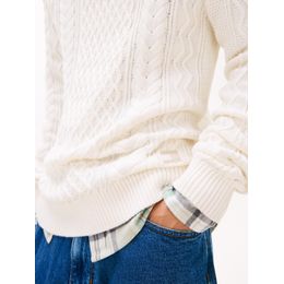 Tommy Jeans Herren Strickpullover "BADGE CABLE", wei&szlig;, Gr. XL, Strick, Obermaterial: 100% Baumwolle, Pullover, Slim Fit, Rundhals