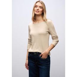 Langarmshirt Street One, Damen, Gr. 34, cotton beige, Web, 50% Baumwolle, 50% Modal, unifarben, normal normal, U-Boot-Ausschnitt, normaler Saum, Shirts Langarmshirt, in Unifarbe