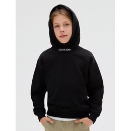 Jungen Kapuzensweatshirt "NECK EMBRO LOGO TERRY HOODIE", schwarz, Gr. 4, Calvin Klein Jeans, unifarben, Sweatware, Obermaterial: 100% Baumwolle,