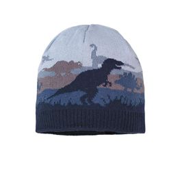 MaxiMo Jungen Strickm&uuml;tze, blau, Gr. 55, gemustert, Strick, Baumwolle, M&uuml;tzen, aus Baumwolle, mit Motiv, gef&uuml;ttert