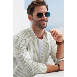 John Devin Herren Langarmhemd "Regular Fit", gr&uuml;n, Gr. M, gestreift, Web, Obermaterial: 100% Baumwolle, Hemden, Streifenhemd mit Button-down-Kragen,