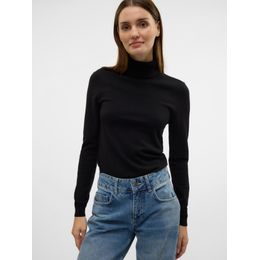 V&eacute;ro Moda VERO MODA Damen Rollkragenpullover "VMHAPPINESS LS ROLLNK PULLOVE GA BOO REP", schwarz, Gr. M, unifarben, Feinstrick, Obermaterial: 50% Viskose, 27%
