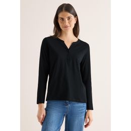 Langarmshirt Cecil, Damen, Gr. L (42), schwarz, Web, 100% Baumwolle, unifarben, normal normal, Rundhals, abgesteppt, Shirts Langarmshirt, aus reiner Baumwolle