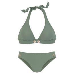 Vivance Damen Triangel-Bikini, gr&uuml;n, Gr. 34, unifarben, Polyamid, Bikini-Sets, mit goldfarbenen Zierkn&ouml;pfen