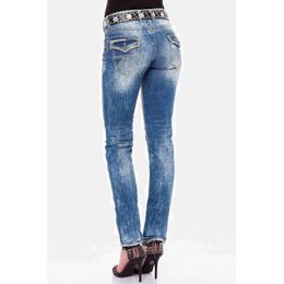 Cipo & Baxx CIPO & BAXX Damen Slim-fit-Jeans "Jeans", blau, Basic, Gr. 26, unifarben, 87% Baumwolle, 12% Polyester, 1% Elasthan, Jeans, mit wei&szlig;en N&auml;hten, WD201