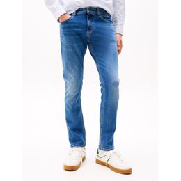 Tommy Jeans Herren Gerade Jeans "Scanton Slim", blau, Gr. 36, Denim/Jeans, Obermaterial: 98% Baumwolle, 2% Elasthan, Jeans, Mit Markenlabel aus Leder
