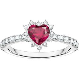 Thomas Sabo Damen Fingerring "Romance Herz-Ring", 56, Silber 925 (recycelt), bunt, Silber 925 (recycelt), Fingerringe, mit Zirkonia (synth.), Rubin