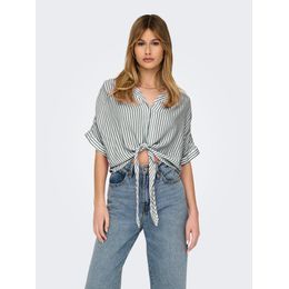 Only Damen Kurzarmbluse "ONLPAULA LIFE S/S TIE SHIRT WVN NOOS", grün, Gr. L, gestreift, Web, Obermaterial: 100% Viskose, Blusen