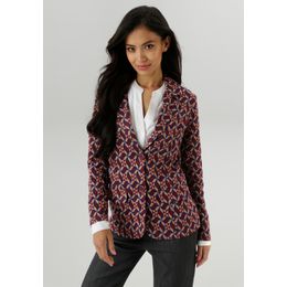 Damen Kurzblazer, gr&uuml;n, Gr. 40, Aniston SELECTED, Jacquardmuster, gemustert, Jersey, Obermaterial: 75% Polyester, 25% Viskose, Blazer, in trendy