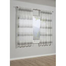 Gardine SEHLBACH, B:140cm H:175cm, grau, Polyester, Wohnzimmer, Gardinen, "Schal Blockstreifen", mit Gardinenband und verdeckten Schlaufen