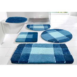 Badematte my home, H:20mm, blau, Polyester, Badematten, "Pia, Badvorleger, Badezimmer Teppich", Badteppich, karierte Badematten, rechteckig, rund &