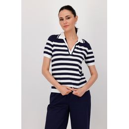monari Damen Polokragenpullover "Pullover Polo Ringel", blau, Gr. 38, gemustert, gestreift, mehrfarbig, Web, Obermaterial: 63% Viskose, 37% Polyamid,