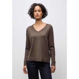 Strickpullover Street One, Damen, Gr. 44, nomad braun meliert, Stoff, 50% Viskose, 28% Polyester, 22% Polyamid, unifarben, normal normal, V-Ausschnitt, Rippb&uuml;ndchen, Pullover Strickpullover, in Unifarbe