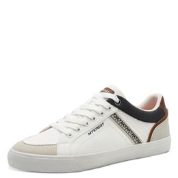Marco Tozzi Herren Plateausneaker, Gr. 41, weiß, Lederimitat, Textil, clean, Schuhe, Freizeitsch, Halbschuh, Schnürschuh mit Perforierung und