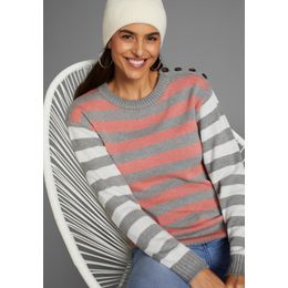 Laura Scott Damen Strickpullover, bunt, Gr. 40, gestreift, kontrastfarbene Details, Strick, Obermaterial: 50% Baumwolle, 50% Polyacryl, Pullover, in