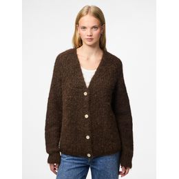 Pieces Damen Strickjacke "PCCLEO LS V-NECK KNIT CARDIGAN NOOS BC", braun, Gr. XS, meliert, Strick, Obermaterial: 76% Polyester, 16% Nylon, 6% Wolle,