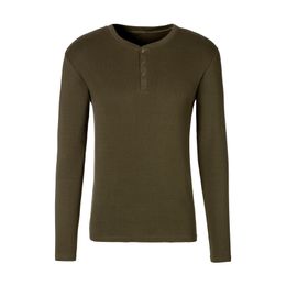 H.I.S. H.I.S Herren Langarmshirt, gr&uuml;n, Basic, Gr. XL, unifarben, Feinripp, Obermaterial: 100% Baumwolle, Shirts, mit aufwendiger Knopfleiste